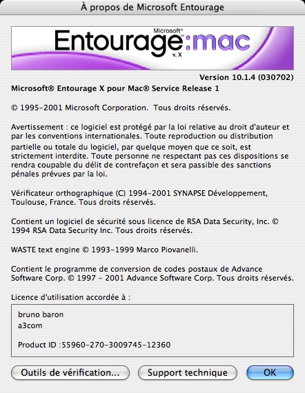 Identifier ma version d'Entourage